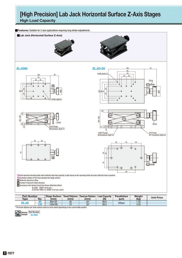 Lab Jack Horizontal Surface Z-Axis Stages - High Load Capacity